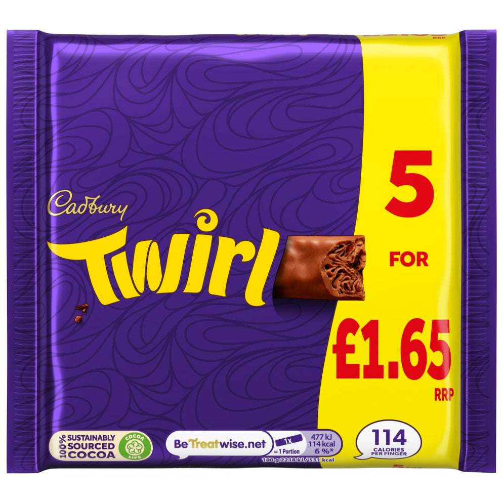 Cadbury Twirl Chocolate Bar 5 Pack Multipack (Case of 20) — BritishGram.com