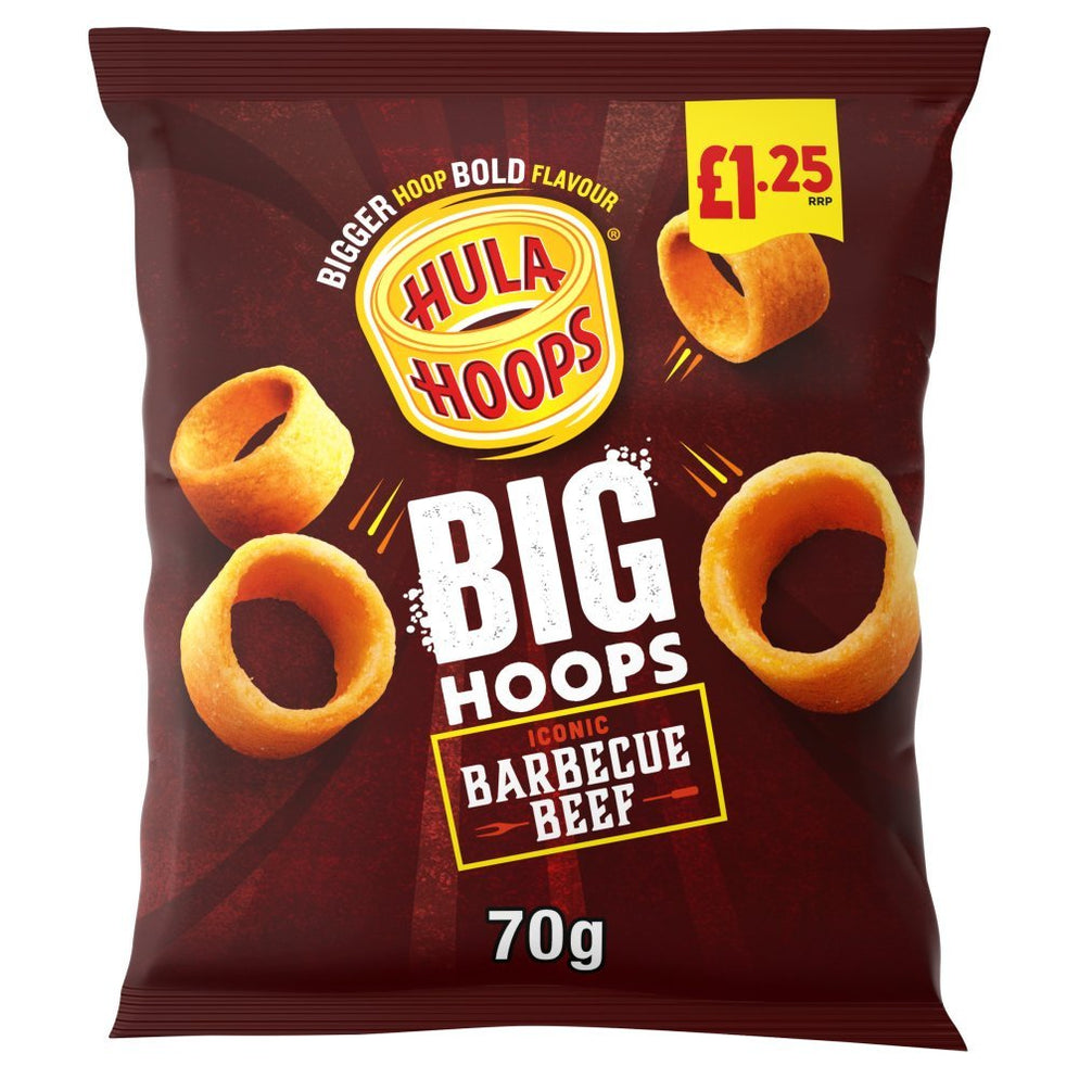 Hula Hoops Big Hoops BBQ Beef Crisps PMP 70g (Box of 20) — BritishGram.com